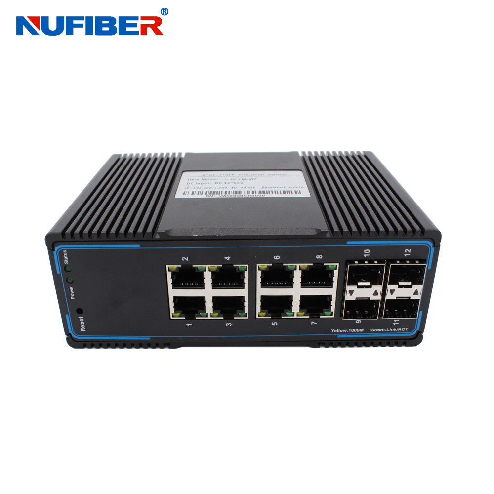 Nufiber DIN Rail 48V Industrial Switch 8ge Poe 4SFP 10 / 100 / 1000Mbps ...